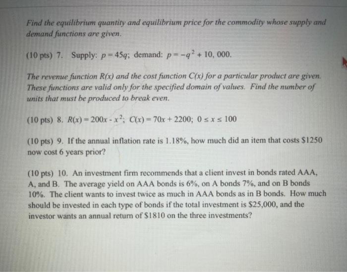 Solved Find the equilibrium quantity and equilibrium price | Chegg.com