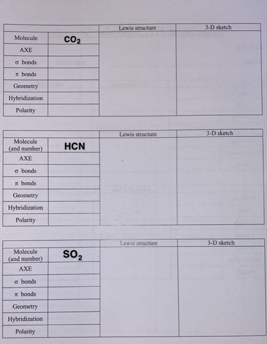 Solved Lewis structure 3-D sketch Molecule CO2 AXE o bonds | Chegg.com