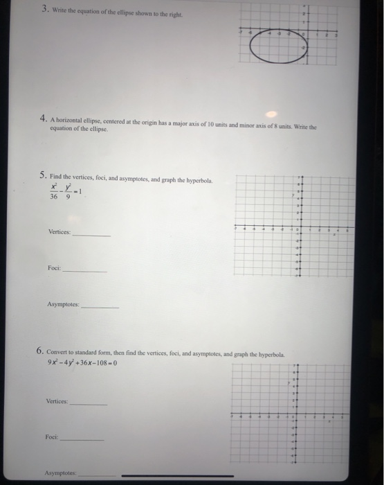 Solved 3 Write The Equation Of The Ellipse Shown To The