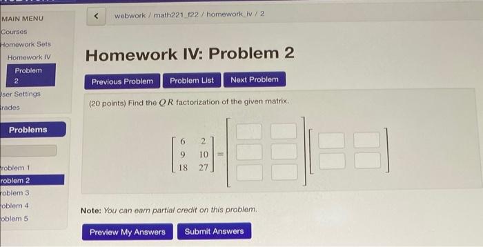 Solved (20 points) Find the QR factorization of the given | Chegg.com