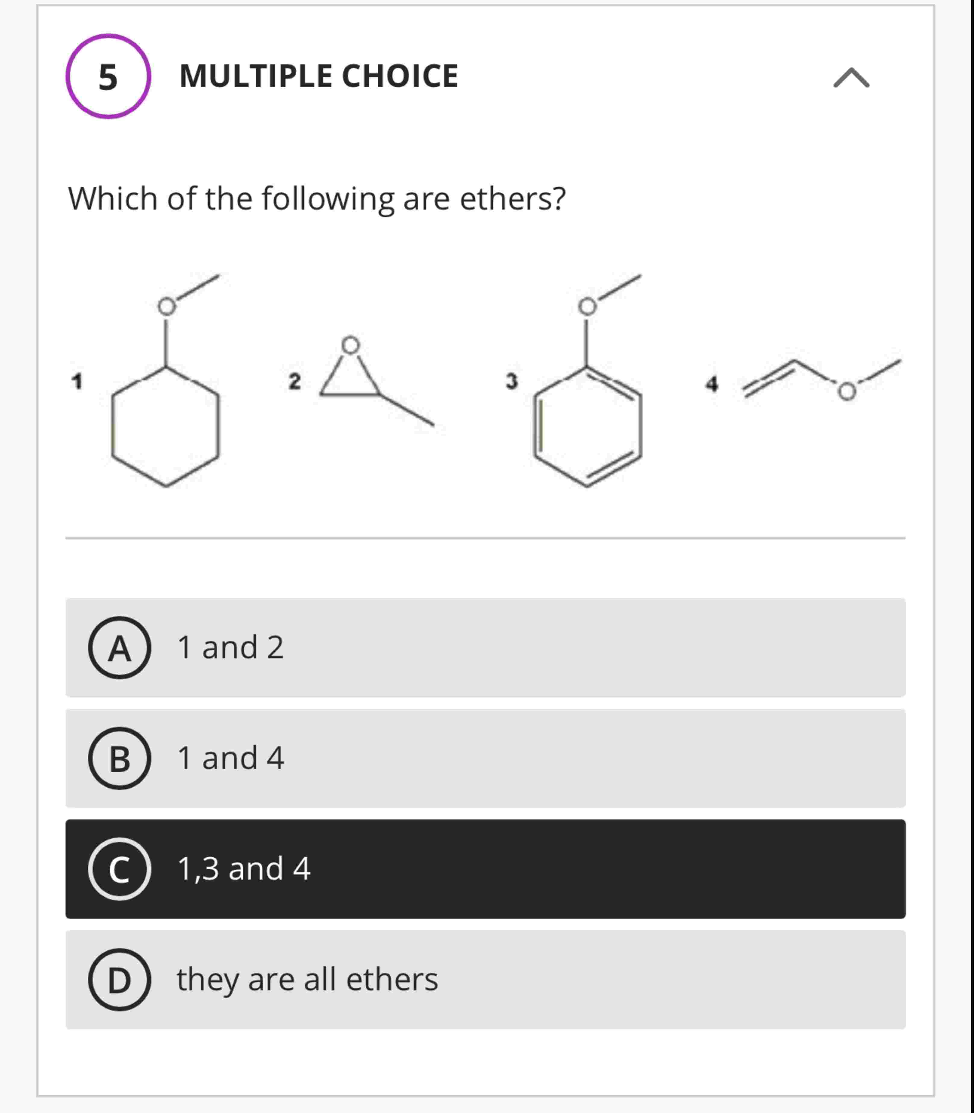 Solved MULTIPLE CHOICE Which of the following are ethers? | Chegg.com