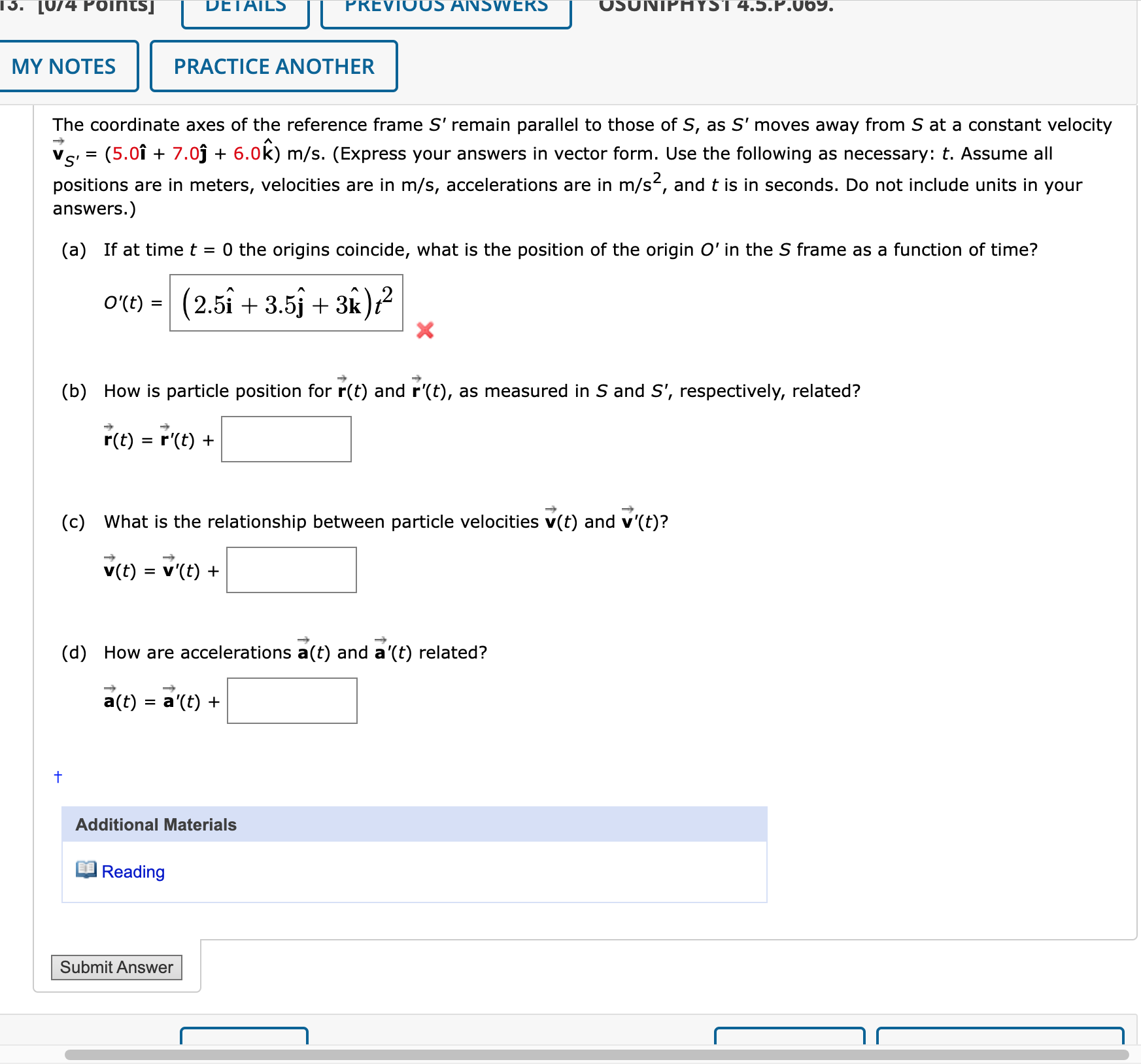 Solved The coordinate axes of the reference frame S' ﻿remain | Chegg.com