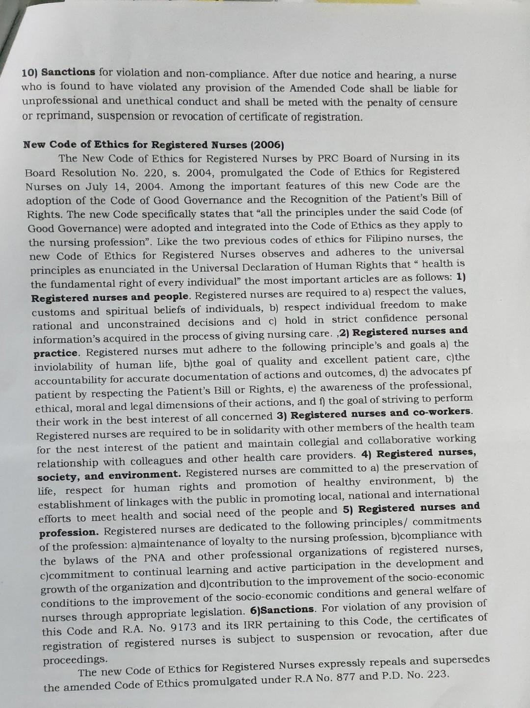 Solved 1.Choose one code of ethics that amended for Filipino | Chegg.com