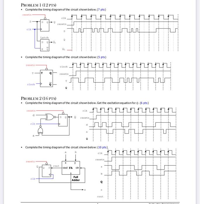 Solved PROBLEM 1 (12 PTS) • Complete the timing diagram of | Chegg.com Solved PROBLEM 1 (12 PTS) • Complete the timing diagram of | Chegg.com