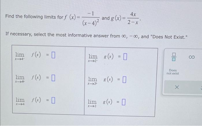 Solved Find the following limits for f(x)=(x−4)2−1 and | Chegg.com