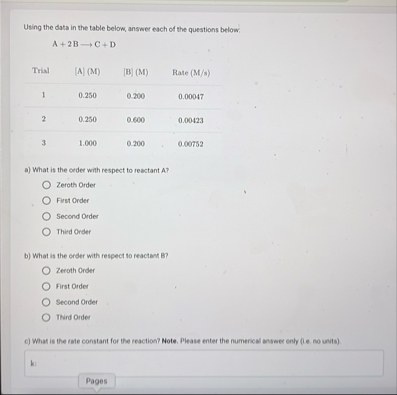Solved Using the data in the table below, answer each of the | Chegg.com