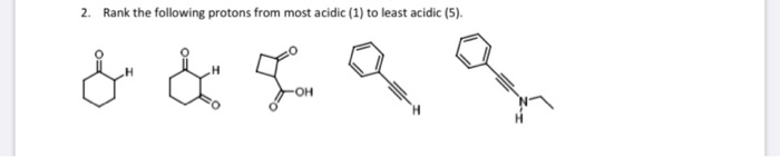 Solved 2. Rank the following protons from most acidic (1) to | Chegg.com