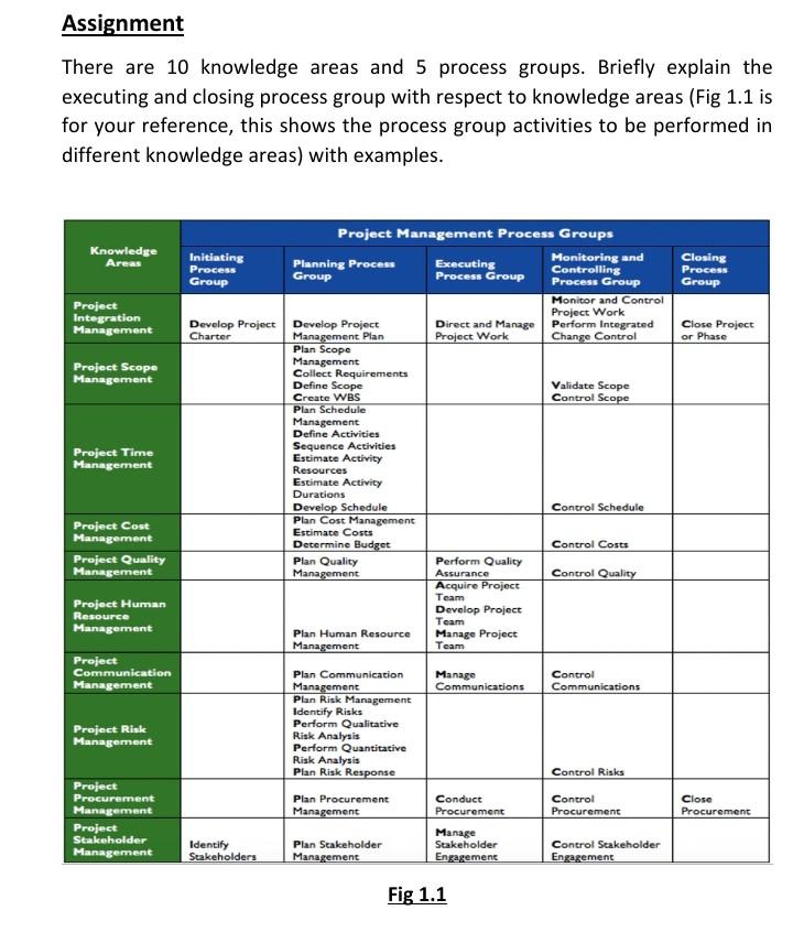Solved Assignment There are 10 knowledge areas and 5 process | Chegg.com