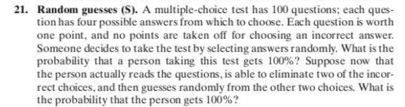 [Solved]: 21. Random guesses (S). A multiple-choice test ha