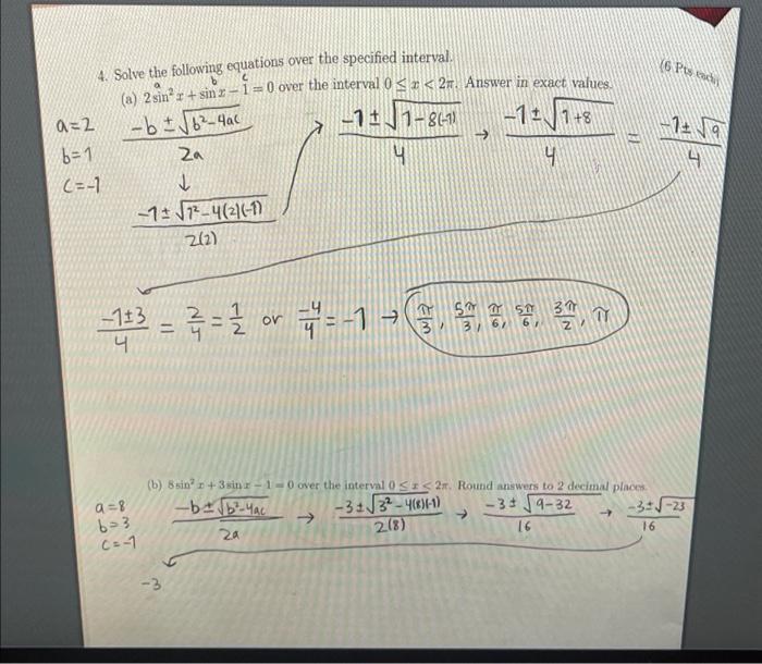 Solved Solve the following equations over the specified | Chegg.com