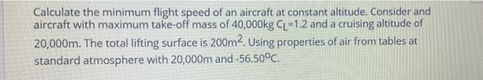 Solved Calculate the minimum flight speed of an aircraft at | Chegg.com