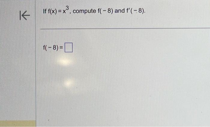 Solved If f(x)=x3, compute f(−8) and f′(−8) f(−8)= | Chegg.com