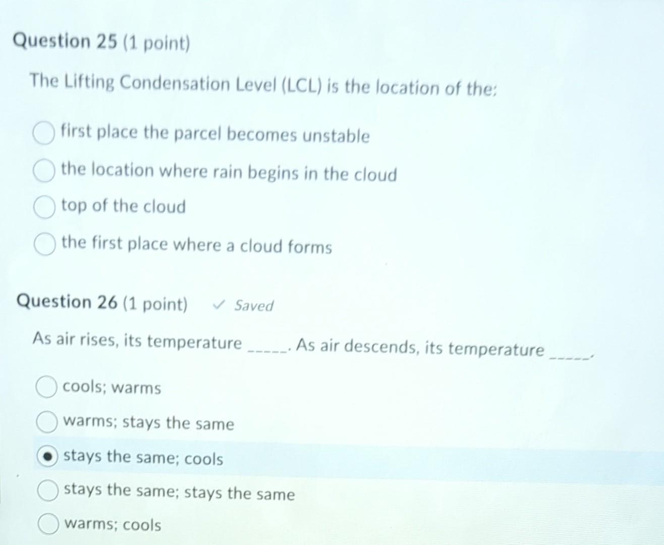 Solved The Lifting Condensation Level (LCL) is the location | Chegg.com