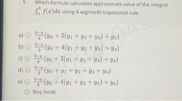 Solved 5- a) b) c) d) e) Which formula calculates | Chegg.com