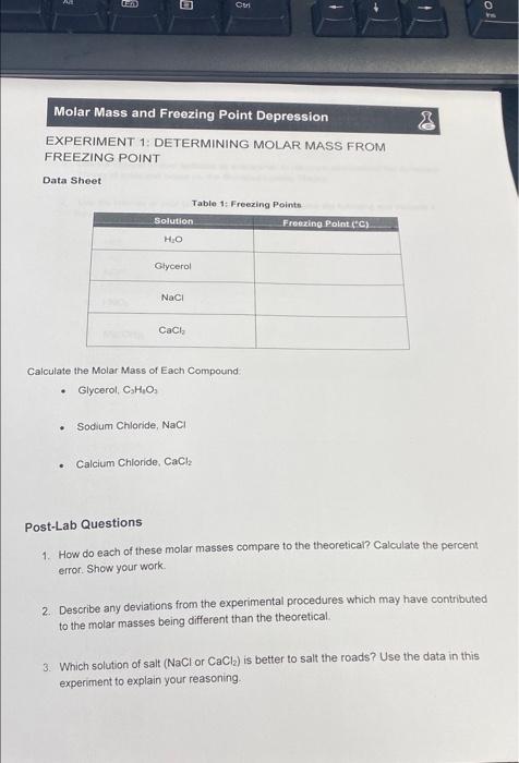 Solved Molar Mass and Freezing Point Depression mo PRE-LAB | Chegg.com