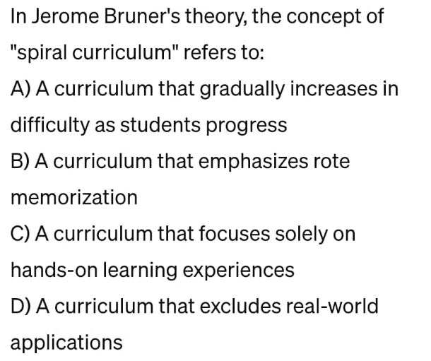 Solved Psychology:In Jerome Bruner's theory, the concept of | Chegg.com