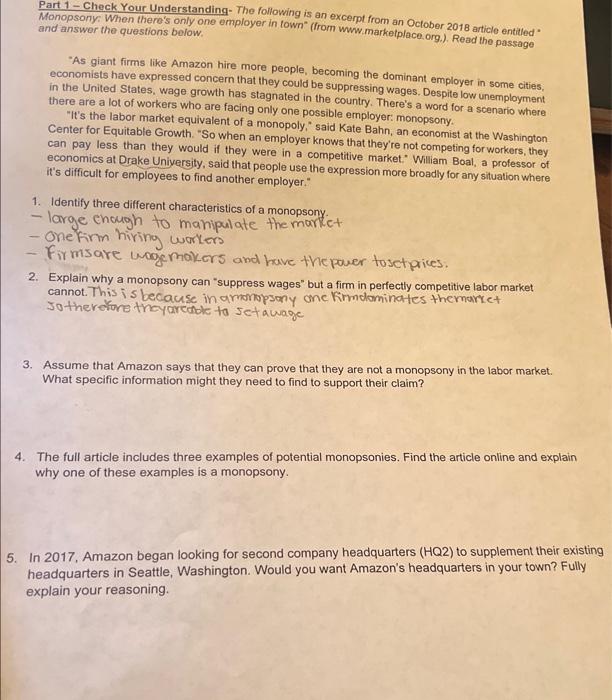 Solved Part 1- Check Your Understanding- The following is an | Chegg.com