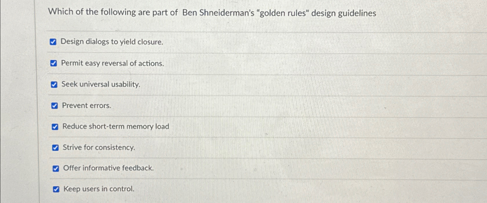 Solved Which of the following are part of Ben Shneiderman's | Chegg.com