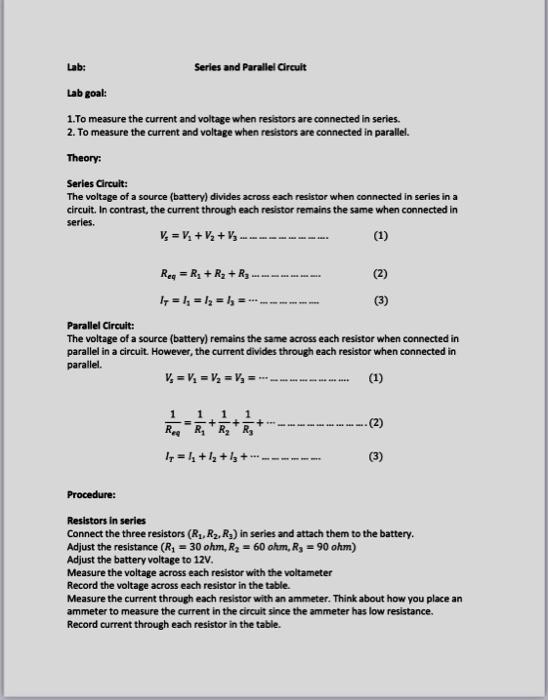 Solved Lab: Series and Parallel Circuit Lab goal: 1.To | Chegg.com