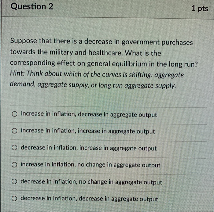 Solved Question 2 1 Pts Suppose That There Is A Decrease In 0206