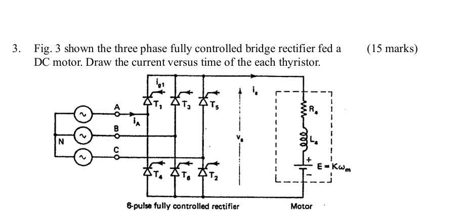 Solved Fig. 3 shown the three phase fully controlled bridge | Chegg.com