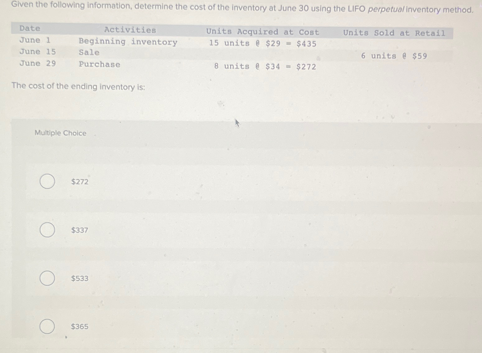 Solved Given the following information, determine the cost | Chegg.com