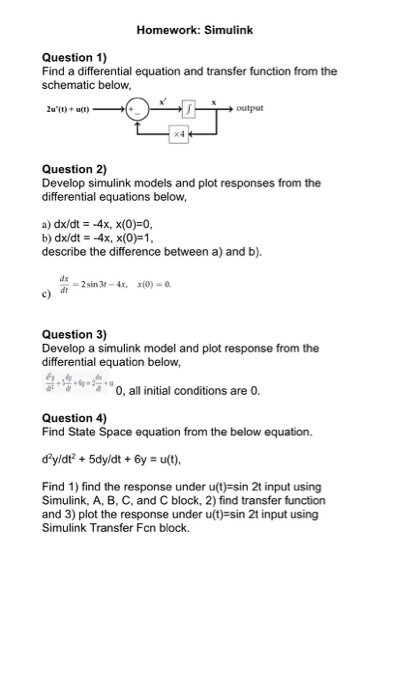 Solved Homework: Simulink Question 1) Find a differential | Chegg.com