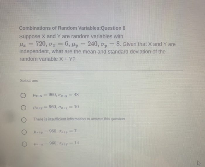 Solved Combinations of Random Variables:Question 8 Suppose X | Chegg.com