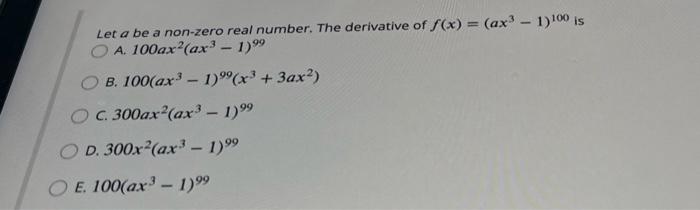 Solved Let a be a non-zero real number. The derivative of | Chegg.com