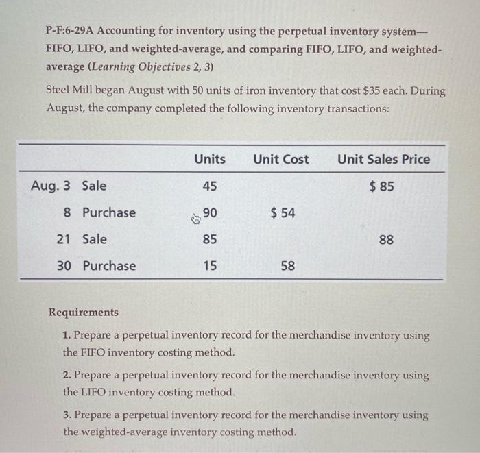 Solved Prepare a perpetual inventory record for the | Chegg.com