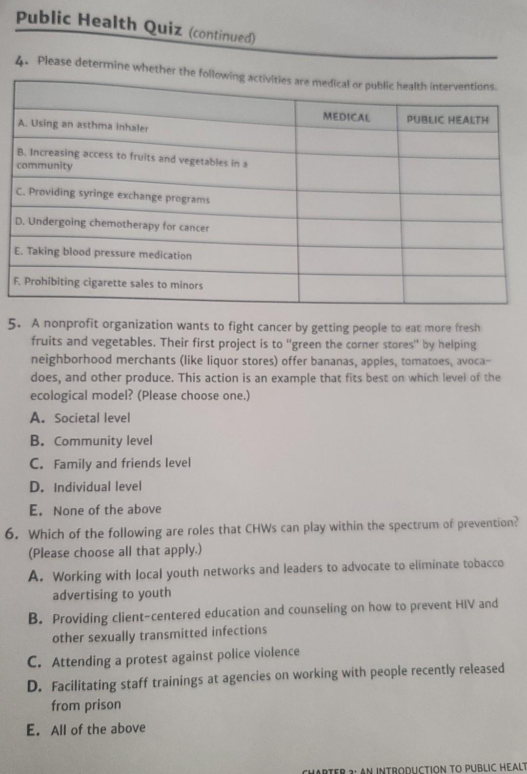 Solved Public Health Quiz (continued) 4. Please determine | Chegg.com