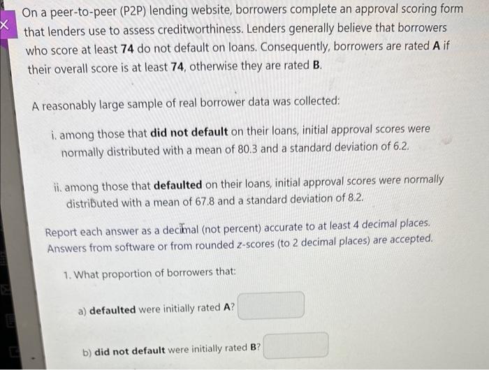 Solved n a peer-to-peer (P2P) lending website, borrowers | Chegg.com
