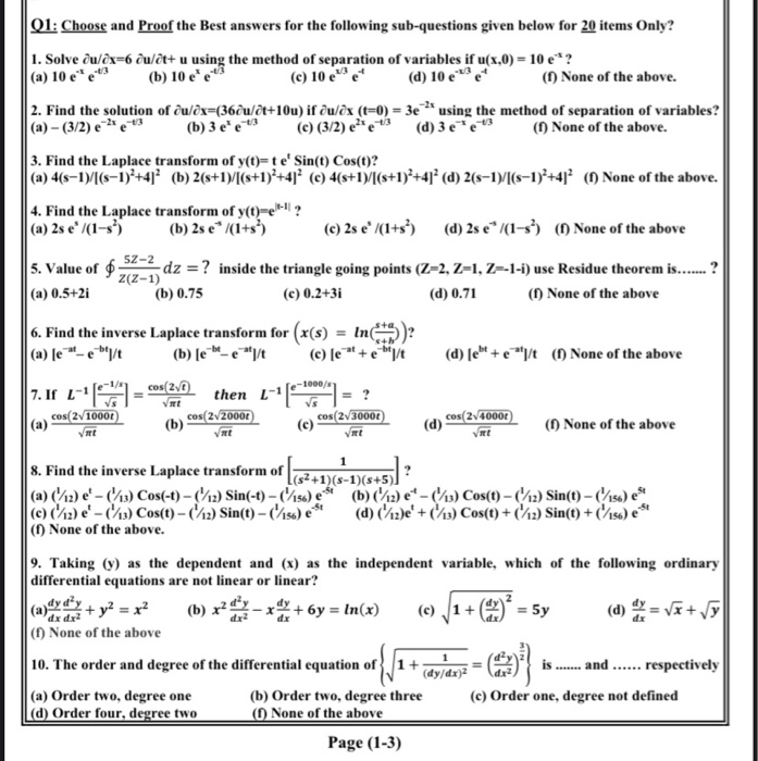 Solved (a) 10 ee3 Q1: Choose and Proof the Best answers for | Chegg.com