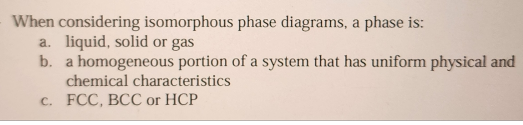 Solved When considering isomorphous phase diagrams, a phase | Chegg.com
