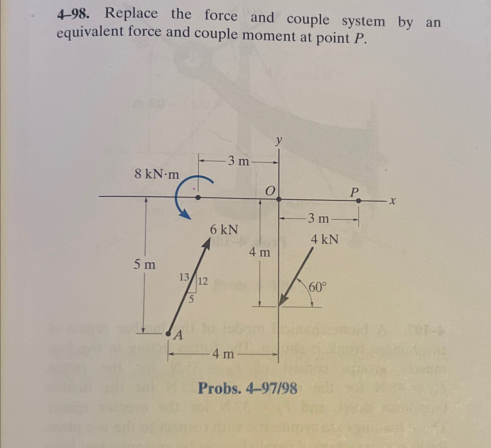 Solved 4-98. ﻿Replace the force and couple system by an | Chegg.com