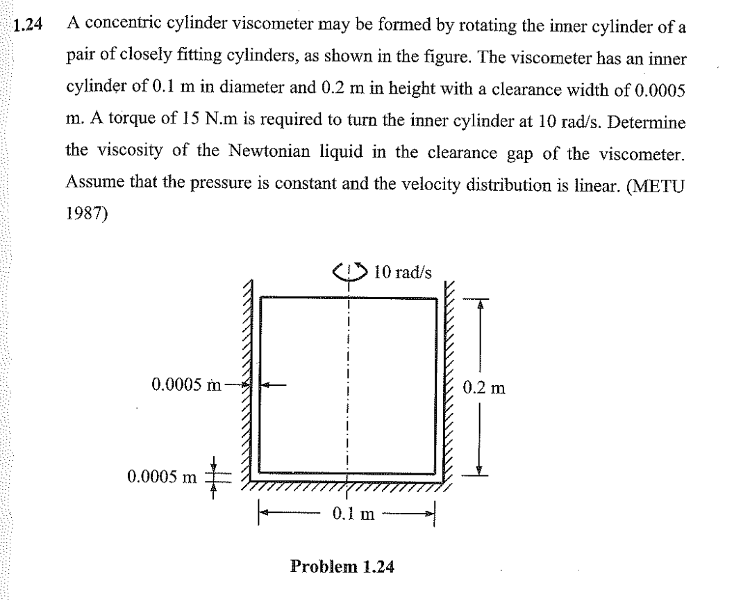 Solved 1.24 ﻿A concentric cylinder viscometer may be formed | Chegg.com