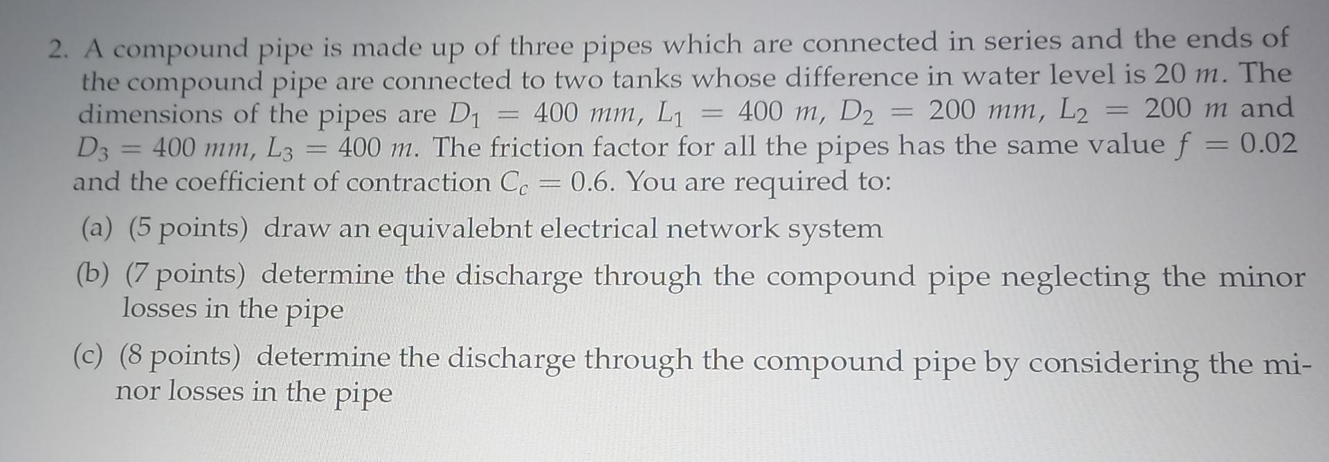 Solved = - 2. A compound pipe is made up of three pipes | Chegg.com