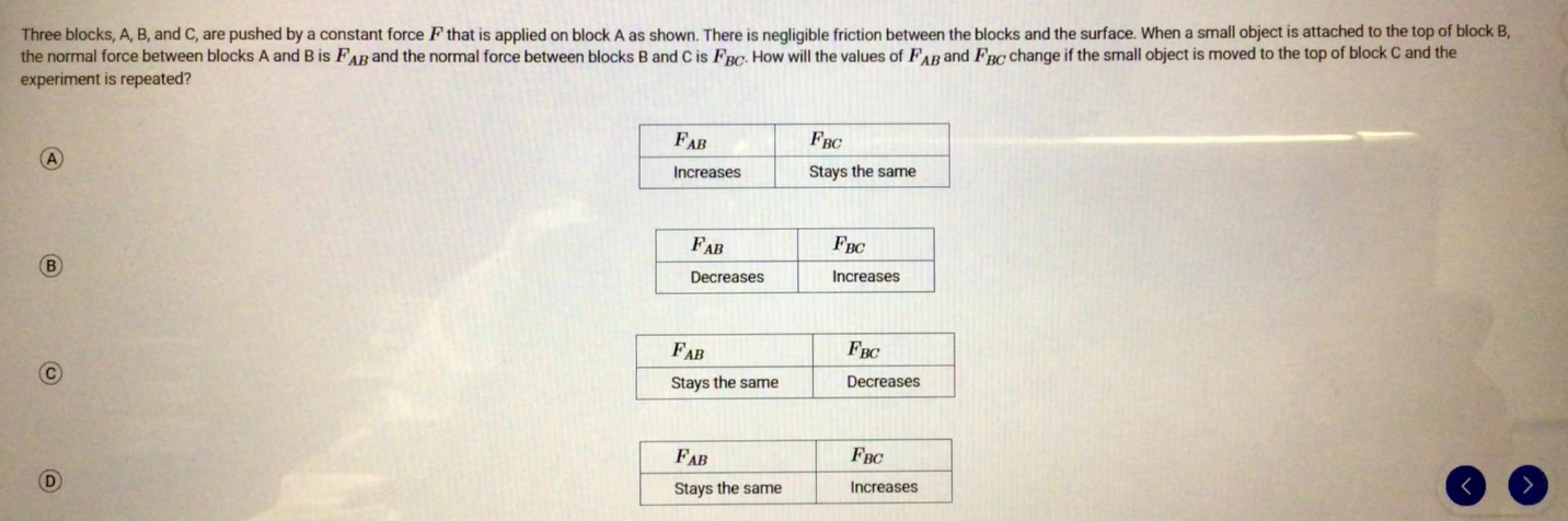Three blocks, A, ﻿B, ﻿and C, ﻿are pushed by a | Chegg.com