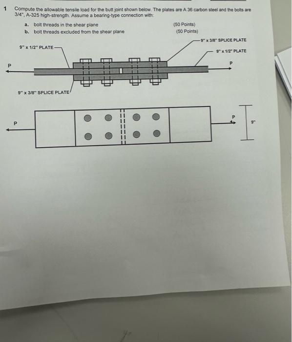 Solved 1 Compute the allowable tensile load for the butt | Chegg.com