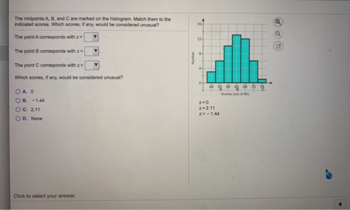 Solved The midpoints A, B, and are marked on the histogram. | Chegg.com