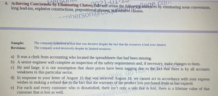 4. Achieving Conciseneks By Eliminating | Chegg.com