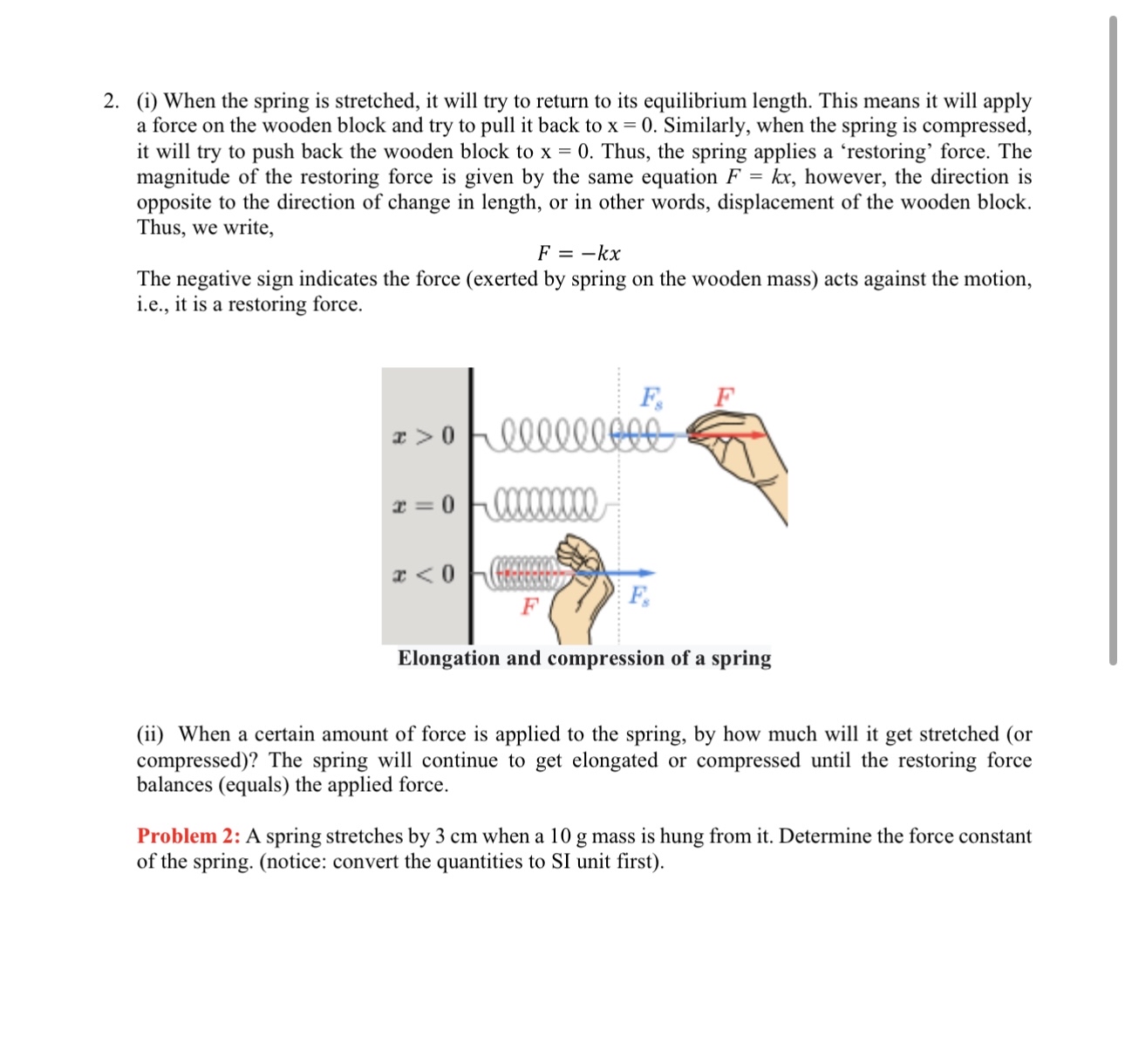 Solved (i) ﻿When the spring is stretched, it will try to | Chegg.com