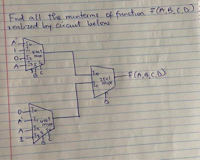 Solved Find all the minterms of functun F(A,B,C,D) realized | Chegg.com