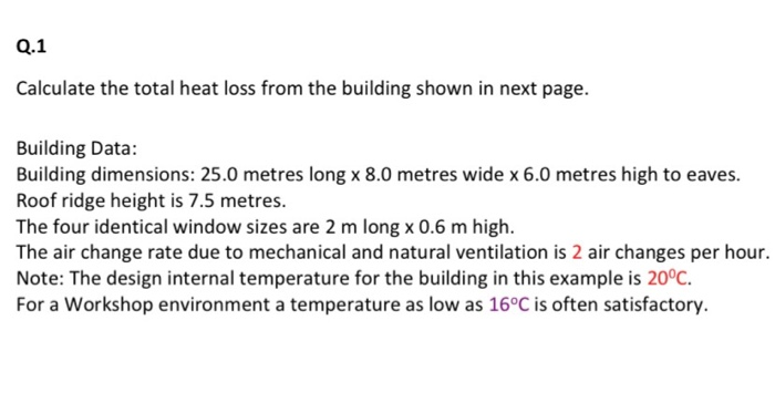 Solved Q.1 Calculate the total heat loss from the building | Chegg.com