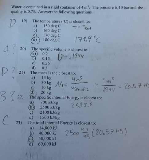 Solved Water is contained in a rigid container of 4m3. ﻿The | Chegg.com