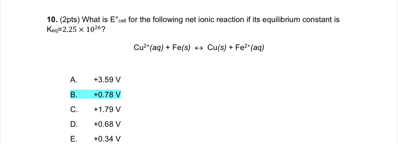 Solved What is E° ﻿cell for the following net ionic reaction | Chegg.com