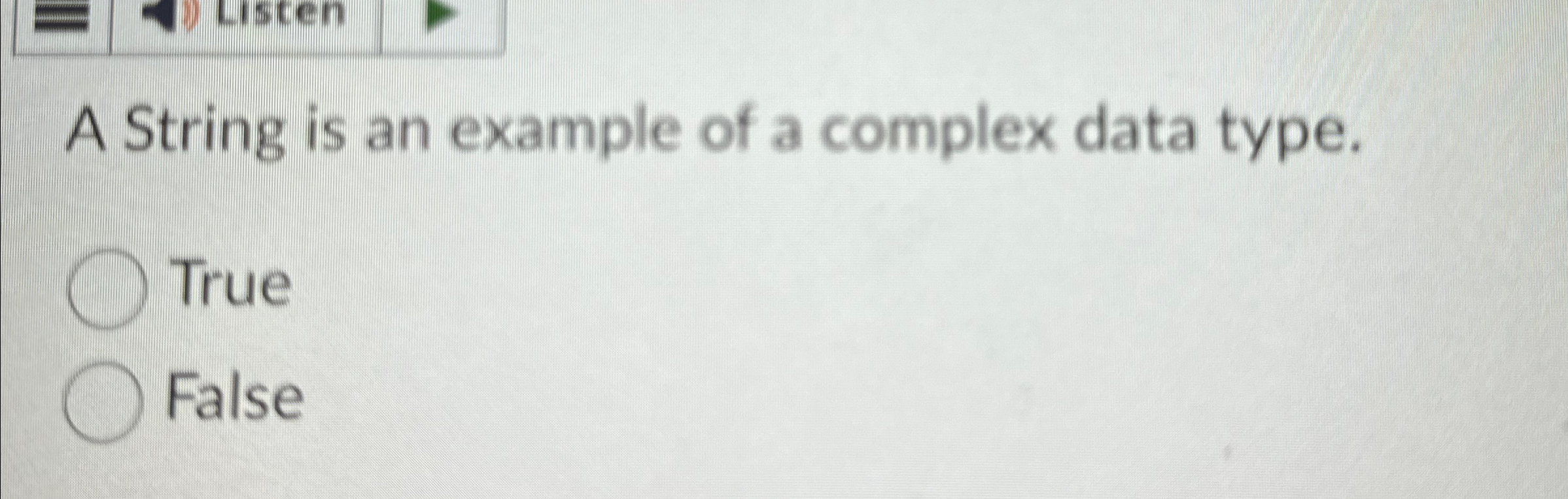 Solved A String is an example of a complex data type. | Chegg.com Solved A String is an example of a complex data type. | Chegg.com