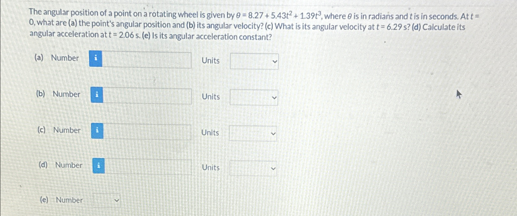 Solved The angular position of a point on a rotating wheel | Chegg.com