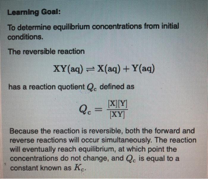 Solved Leaming Goal: To determine equilibrium concentrations | Chegg.com