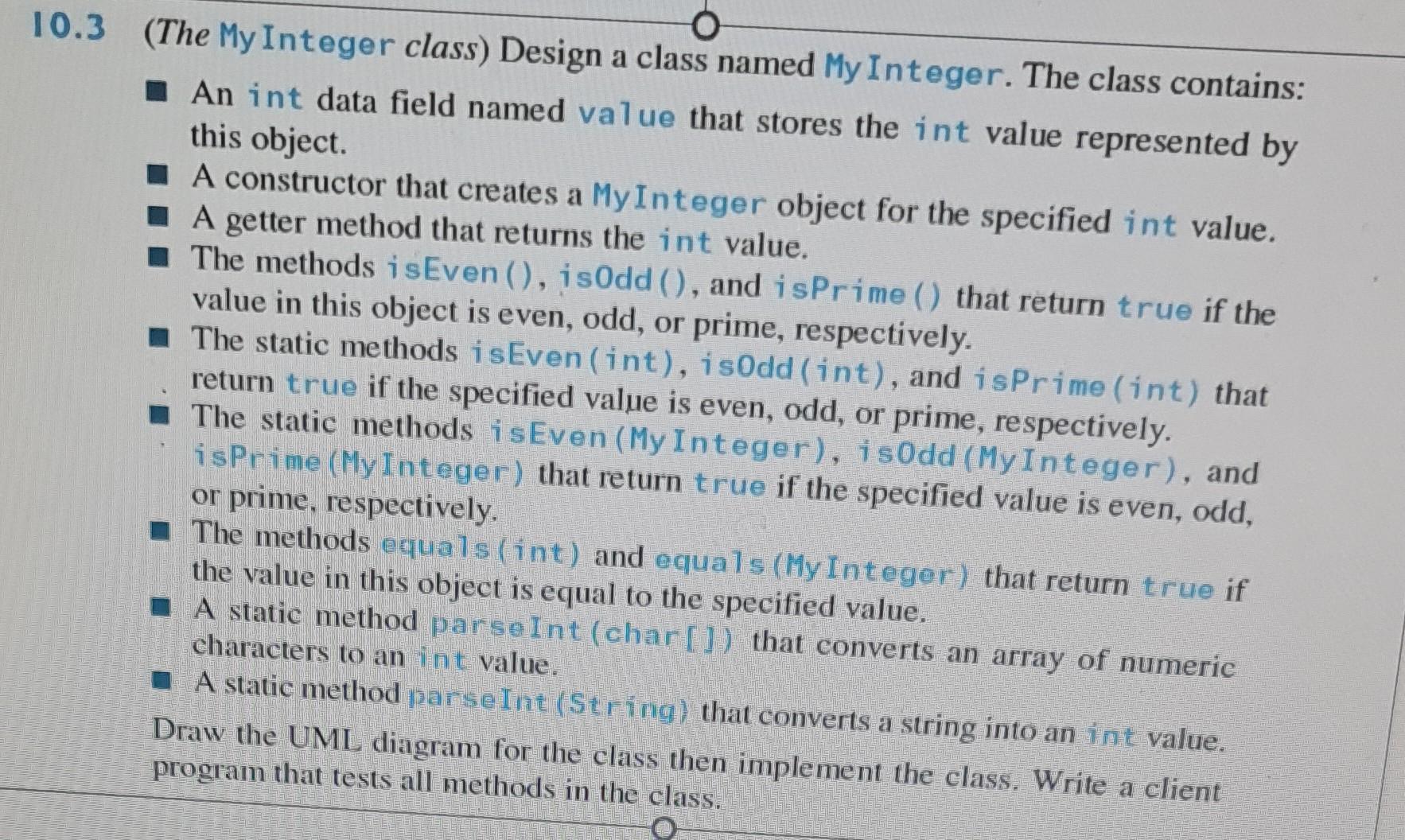 Solved 103 The My Integer Class Design A Class Named My 